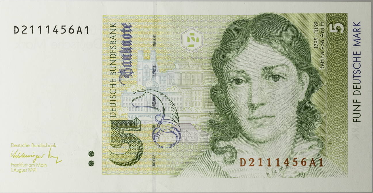 Bundesrepublik Deutschland 5 DM 1991 DM-Schein 4. Serie - Bettina von ...