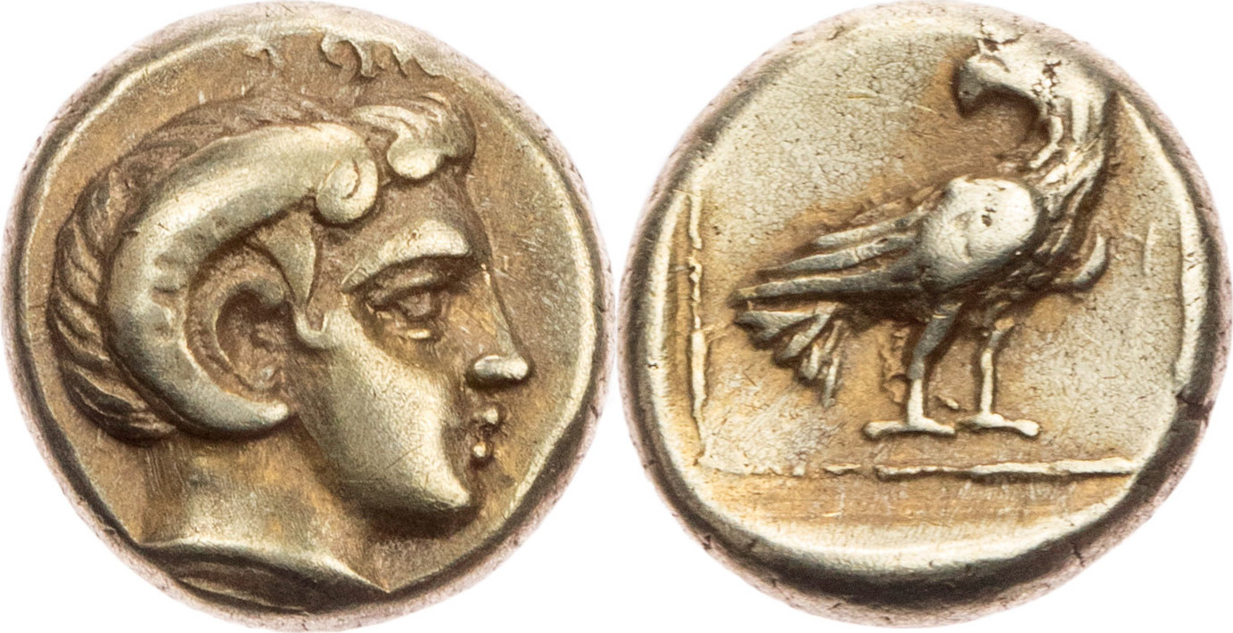 Lesbos Hekte 377-326 v. Chr. Mytilene, Kopf des Apollon Karneios ...