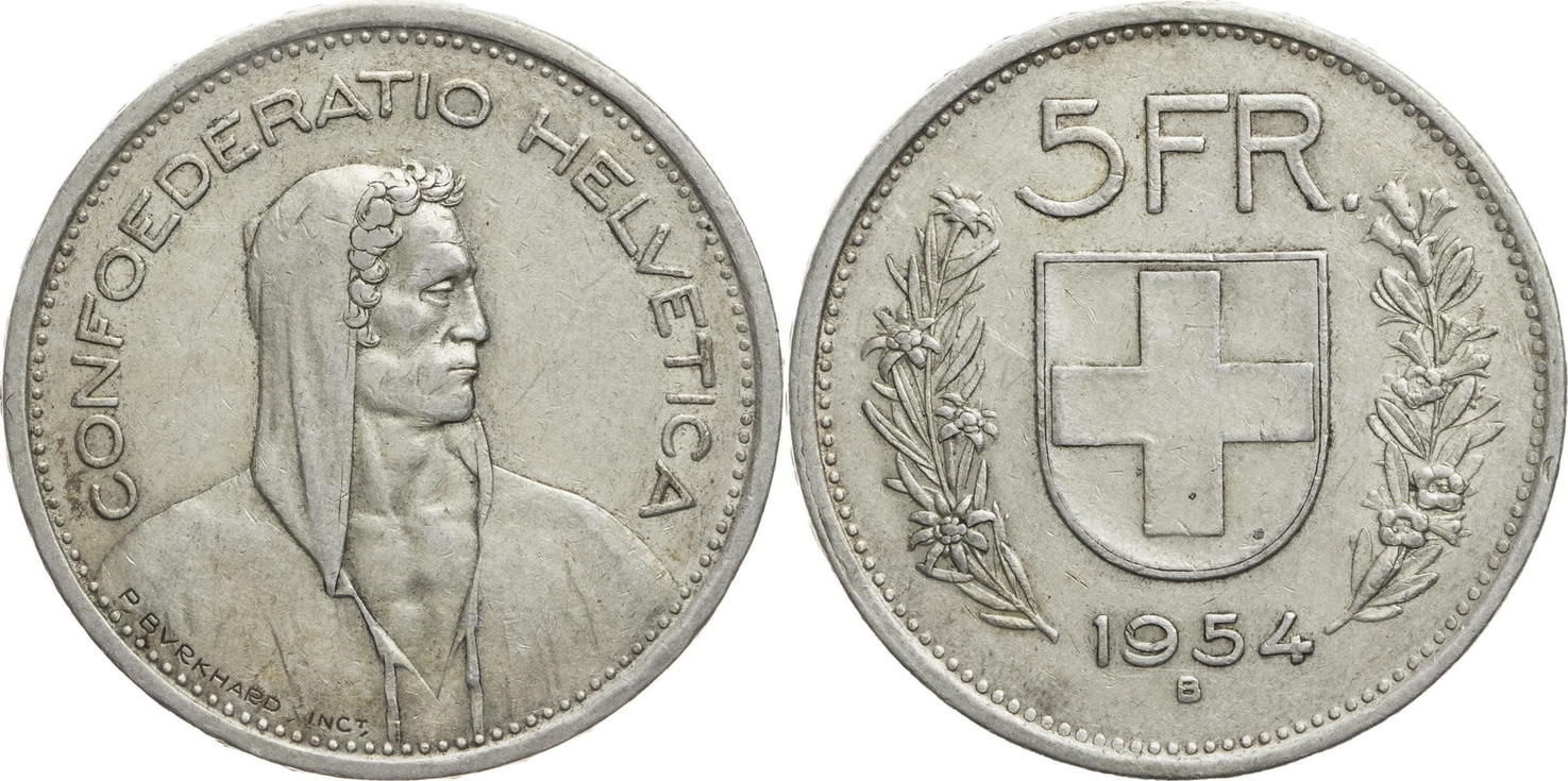 Schweiz 5 Franken 1954 B Kursmünze Alphirt - Kursmünze (1931-1969) ss ...