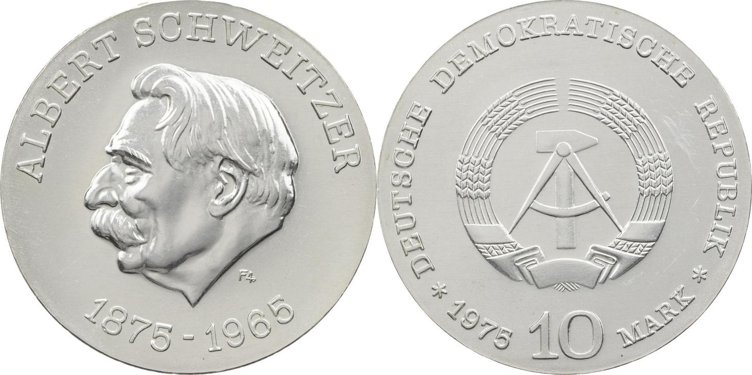 DDR 10 Mark 1975 Zum 100. Geburtstag Albert Schweitzer vz, Kratzer | MA ...