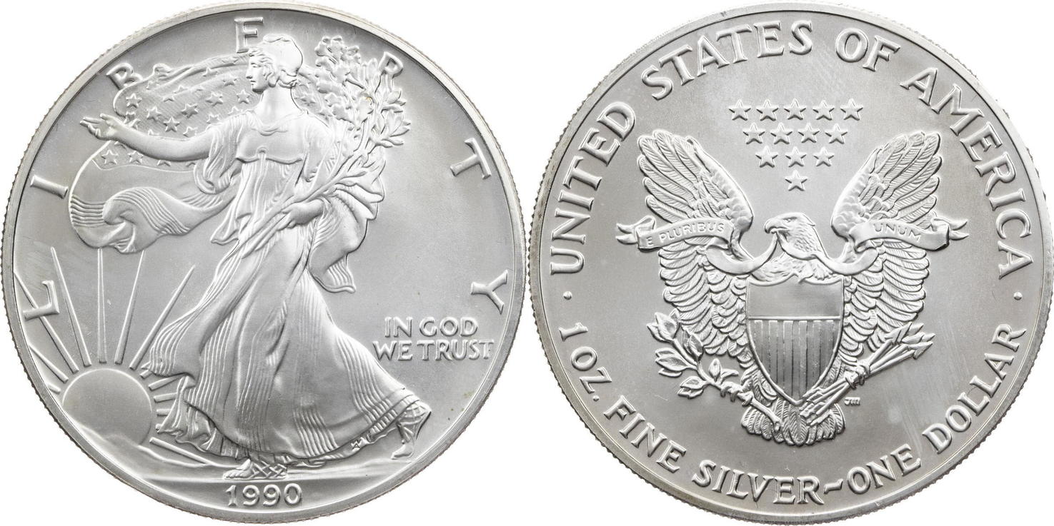 USA 1 Dollar 1990 American Silver Eagle - 1 Unze Feinsilber vz-st | MA ...