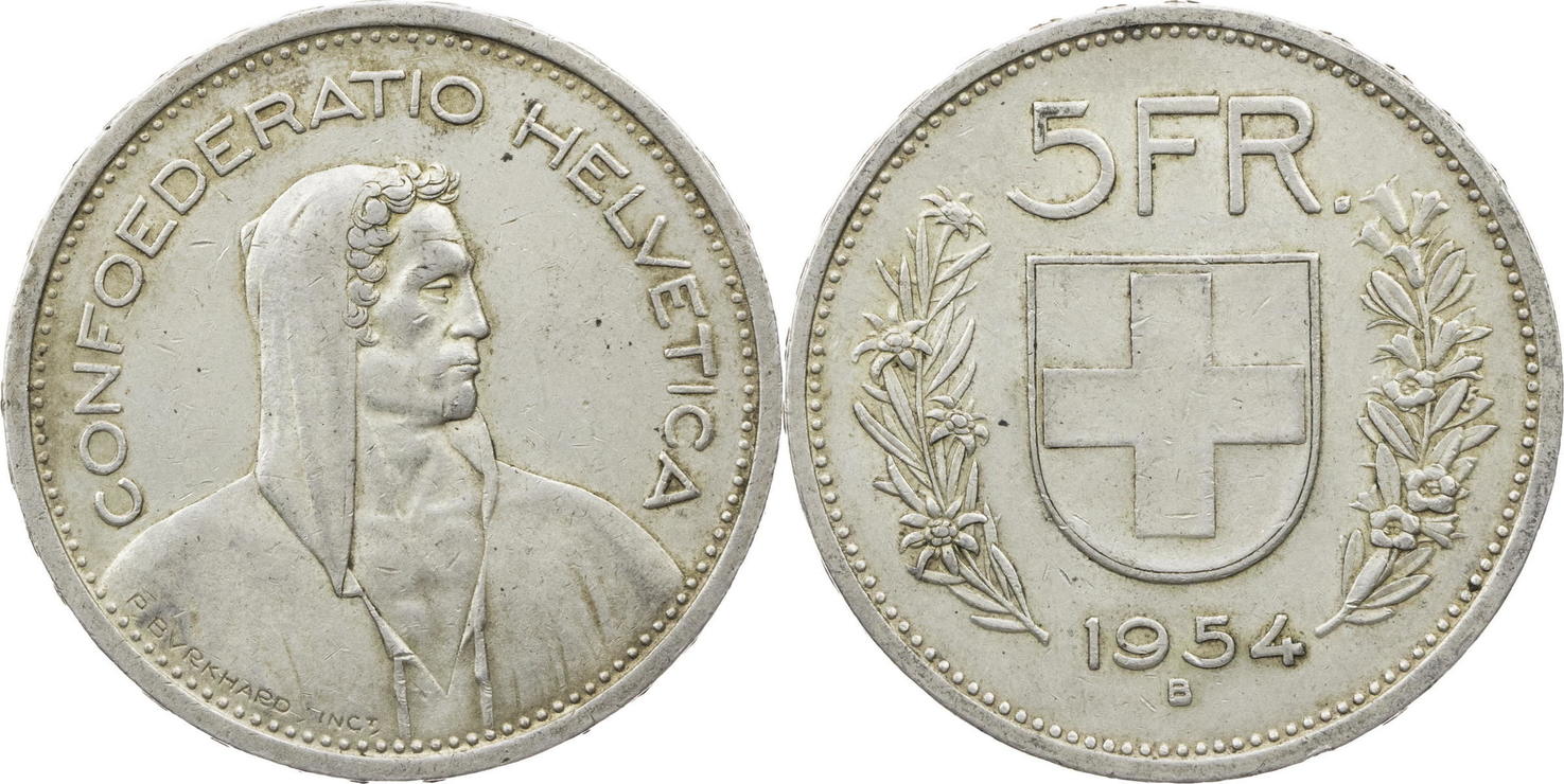 Schweiz 5 Franken 1954 B Kursmünze Alphirt ss | MA-Shops