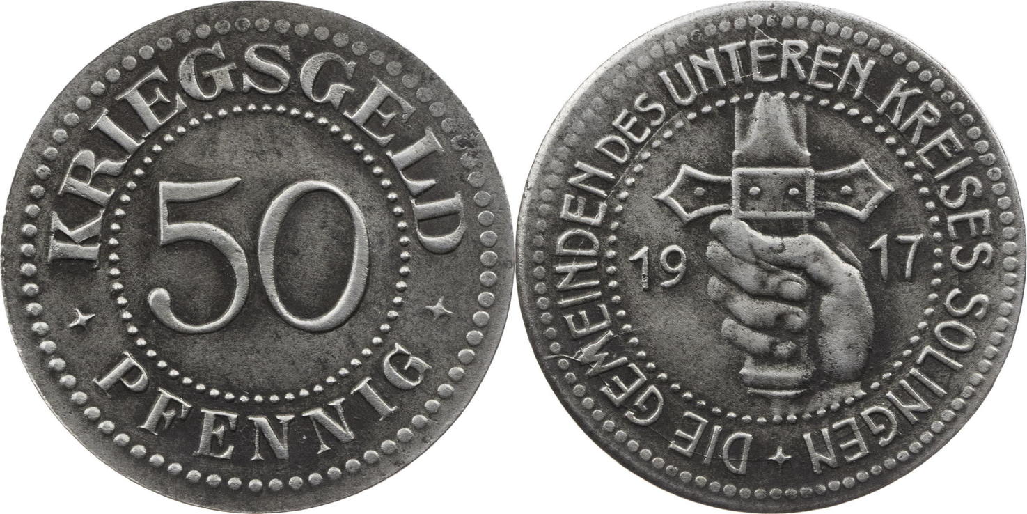 50 Pfennig 1917 Kriegsgeld der Gemeinde des unteren Kreises Solingen vz ...
