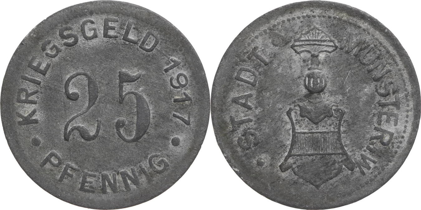 25 Pfennig 1917 Kriegsgeld Stadt Münster i. W. ss, oxydiert | MA-Shops