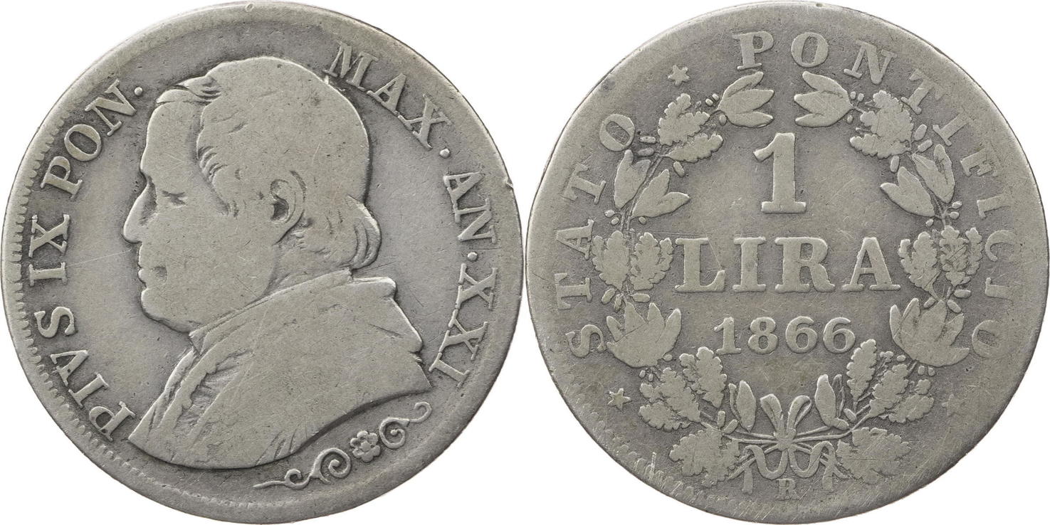 Vatikan 1 Lira 1866 R Pius IX. (1846-1878) schön | MA-Shops
