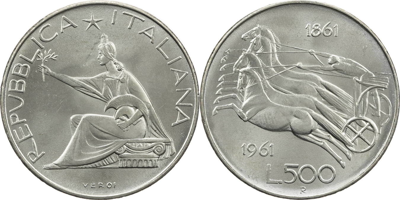 500 Lire 1961 R Auf 100 Jahre Vereinigung Italiens vz | MA-Shops