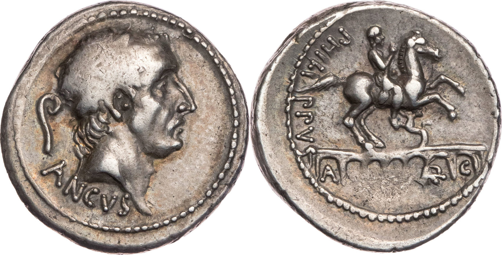 Römische Republik Denar 56 v. Chr. L. Marcius Philippus, Kopf des Ancus ...