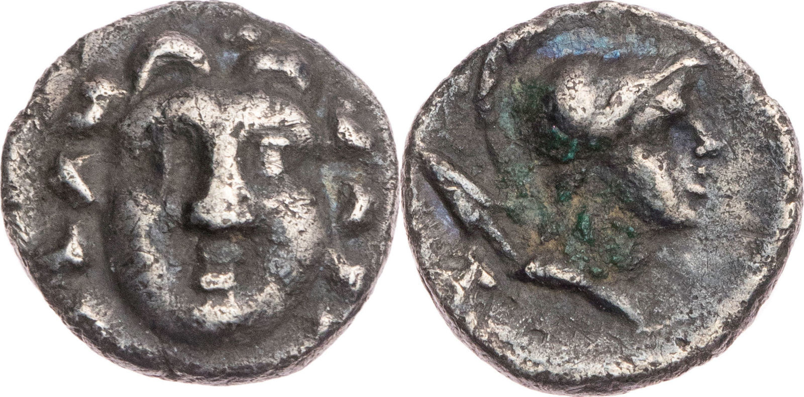 Pisidien Obol 370-300 v. Chr. Selge, Gorgoneion / Kopf der Athena ss ...