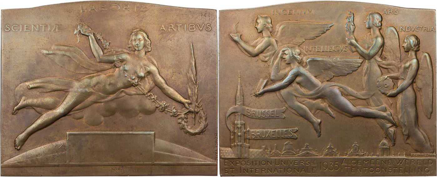 Belgien Bronzeplakette Weltausstellung Brüssel von 1935, v. Armand ...