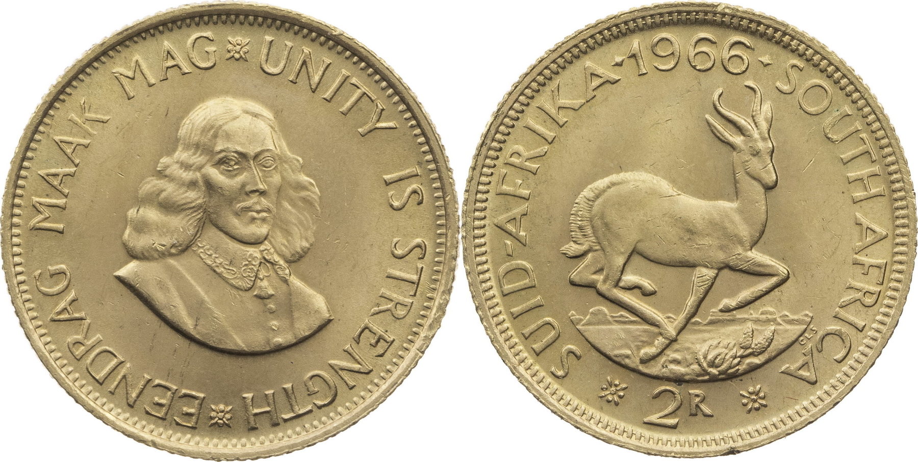 Südafrika 2 Rand 1966 Jan van Riebeek / Springbock ss-vz, Rf. | MA-Shops