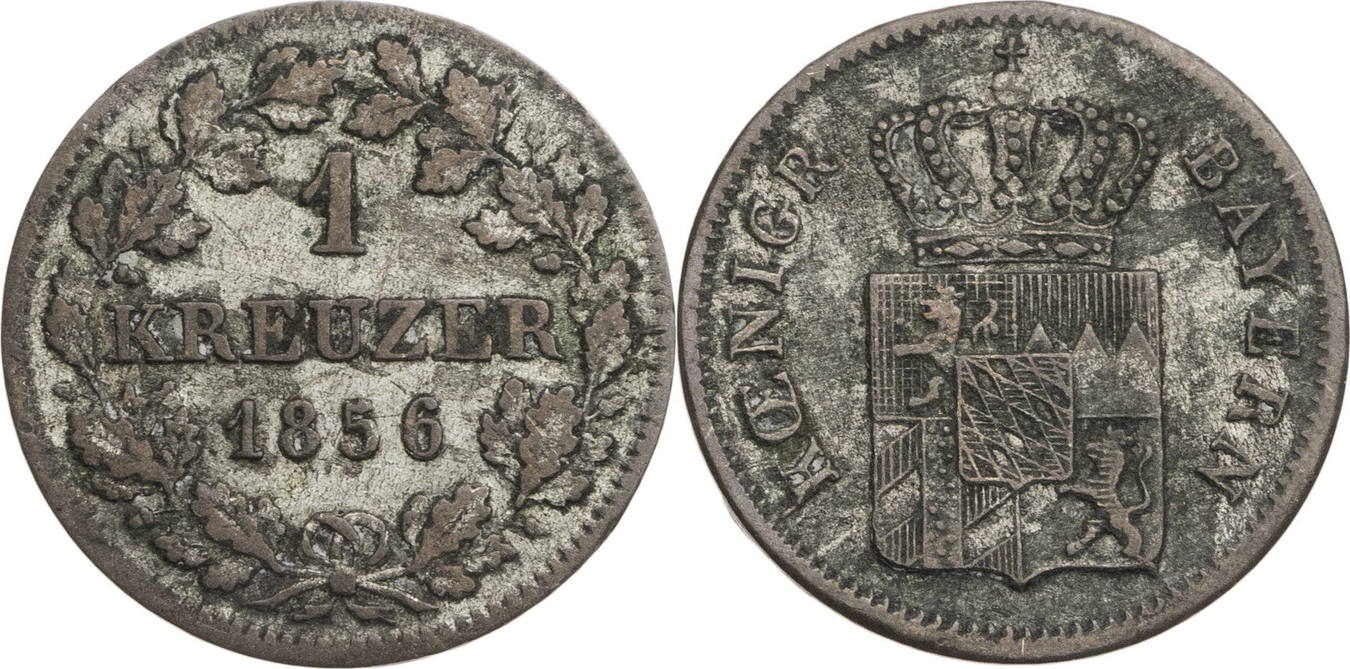 Bayern, Königreich 1 Kreuzer 1856 Maximilian II. Joseph (1848-1864) ss | MA-Shops