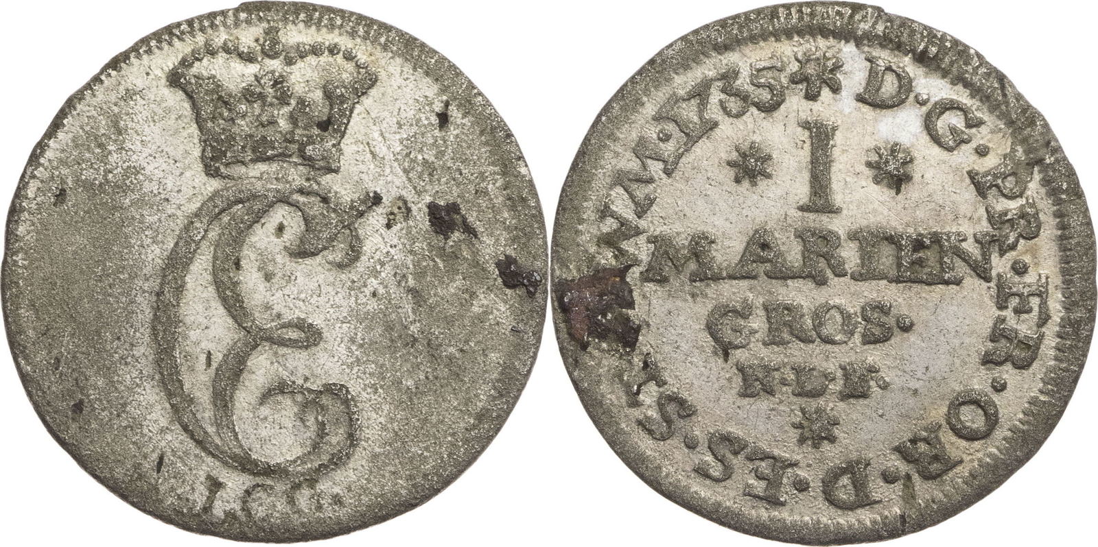 Ostfriesland 1 Mariengroschen 1735 ICG Karl Edzard (1734-1744) s-ss ...