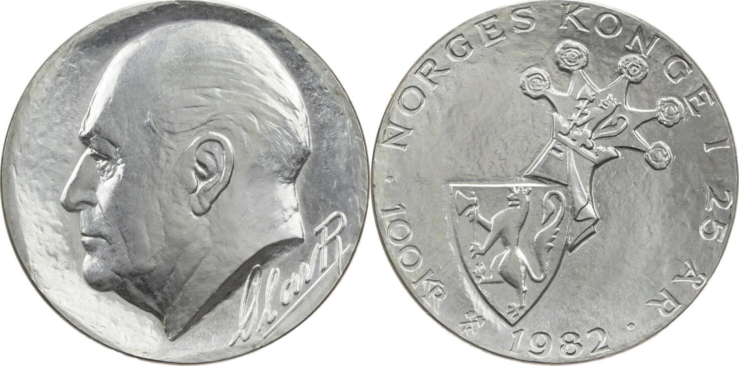 Norwegen 100 Kroner 1982 Olav V. 25 jähriges Kronjubiläum vz | MA-Shops