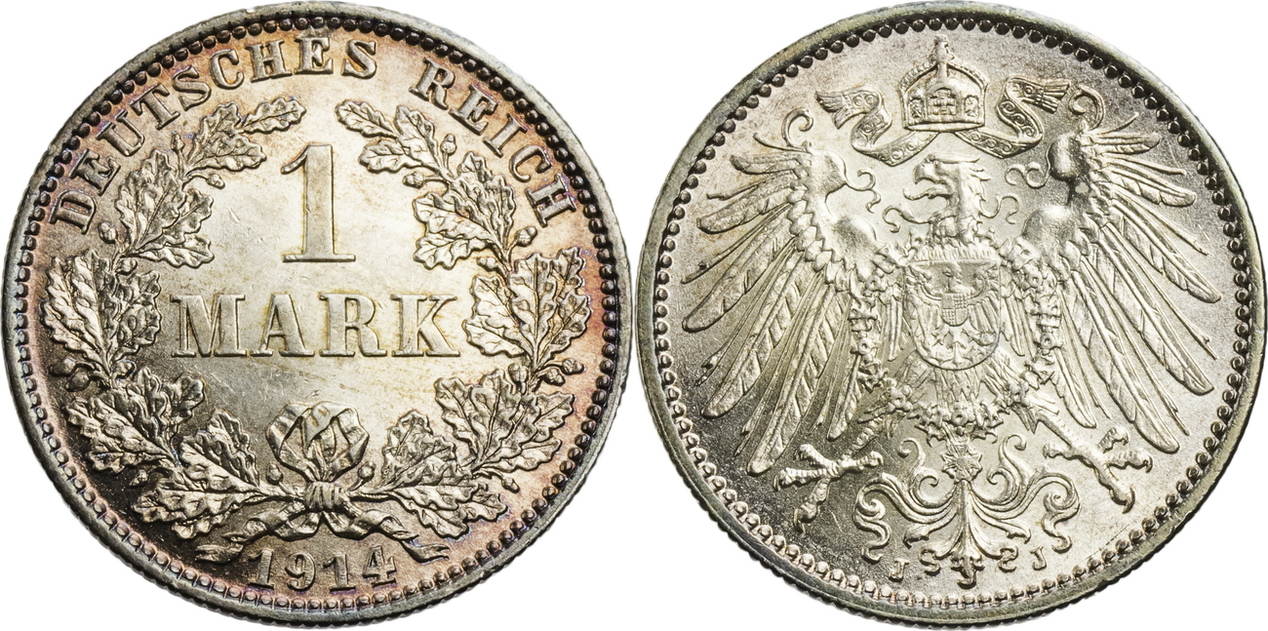 Kaiserreich 1 Mark 1914 J Kurs vz-st | MA-Shops