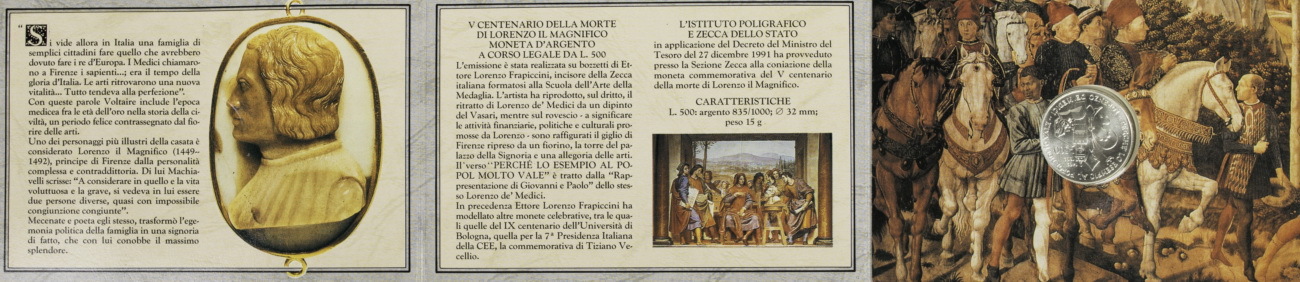Italien 500 Lire 1992 R Lorenzo de' Medici st (gekapselt) | MA-Shops
