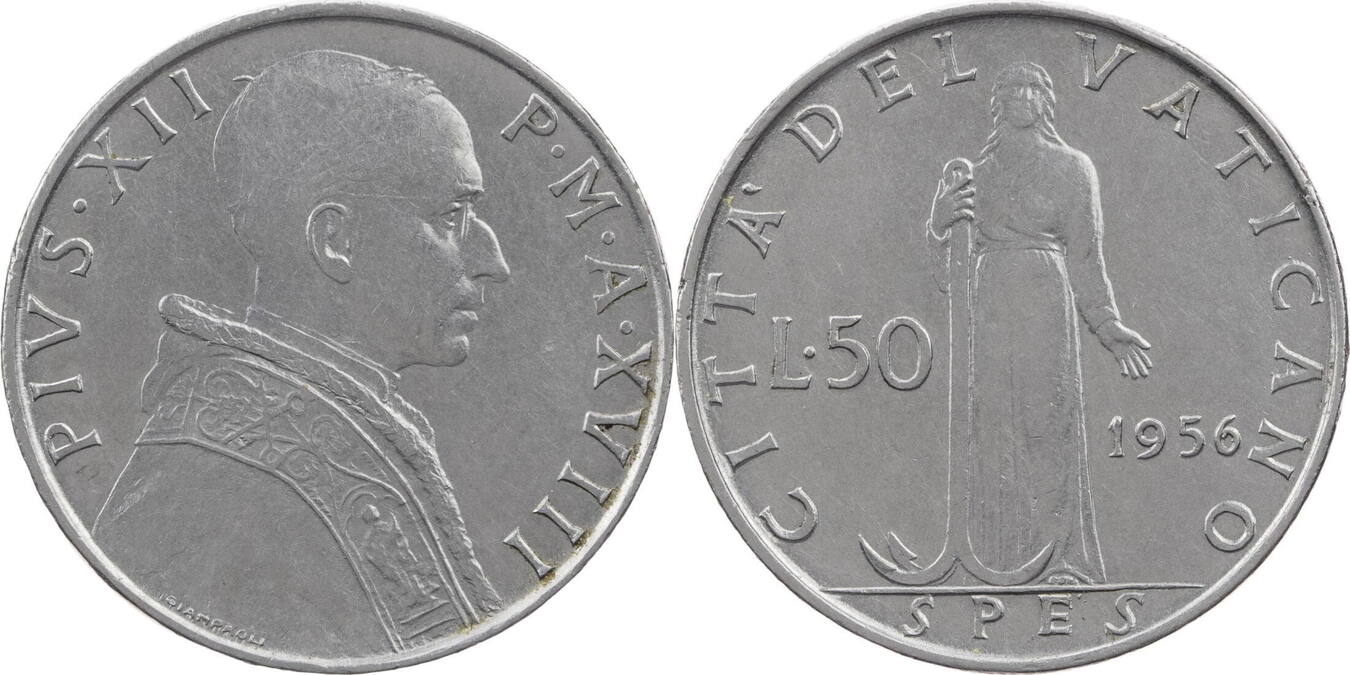 Vatikan 50 Lire 1956 Pius XII. (1939-1958) - Kursmünze (1955-1958) ss-vz | MA-Shops