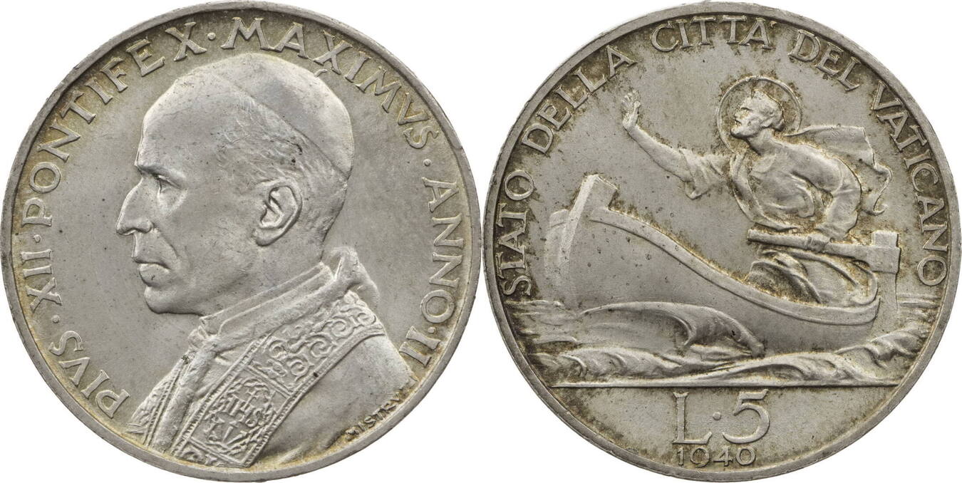Vatikan 5 Lire 1940 Pius XII. (1939-1958) - Kursmünze (1939-1941) vz | MA-Shops