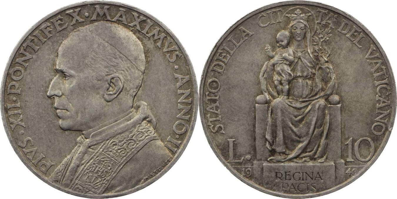 Vatikan 10 Lire 1940 Pius XII. (1939-1958) - Kursmünze (1939-1941) vz | MA-Shops
