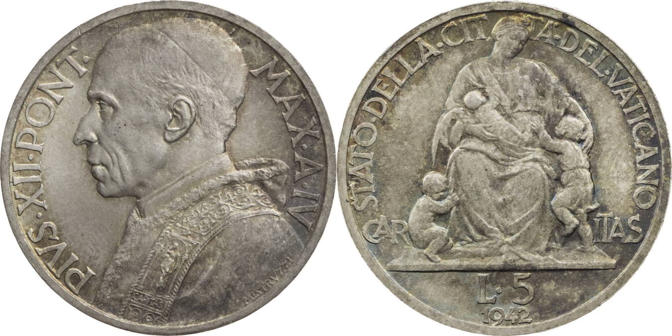 Vatikan 5 Lire 1942 Pius XII. (1939-1958) - Kursmünze (1942-1946) vz | MA-Shops