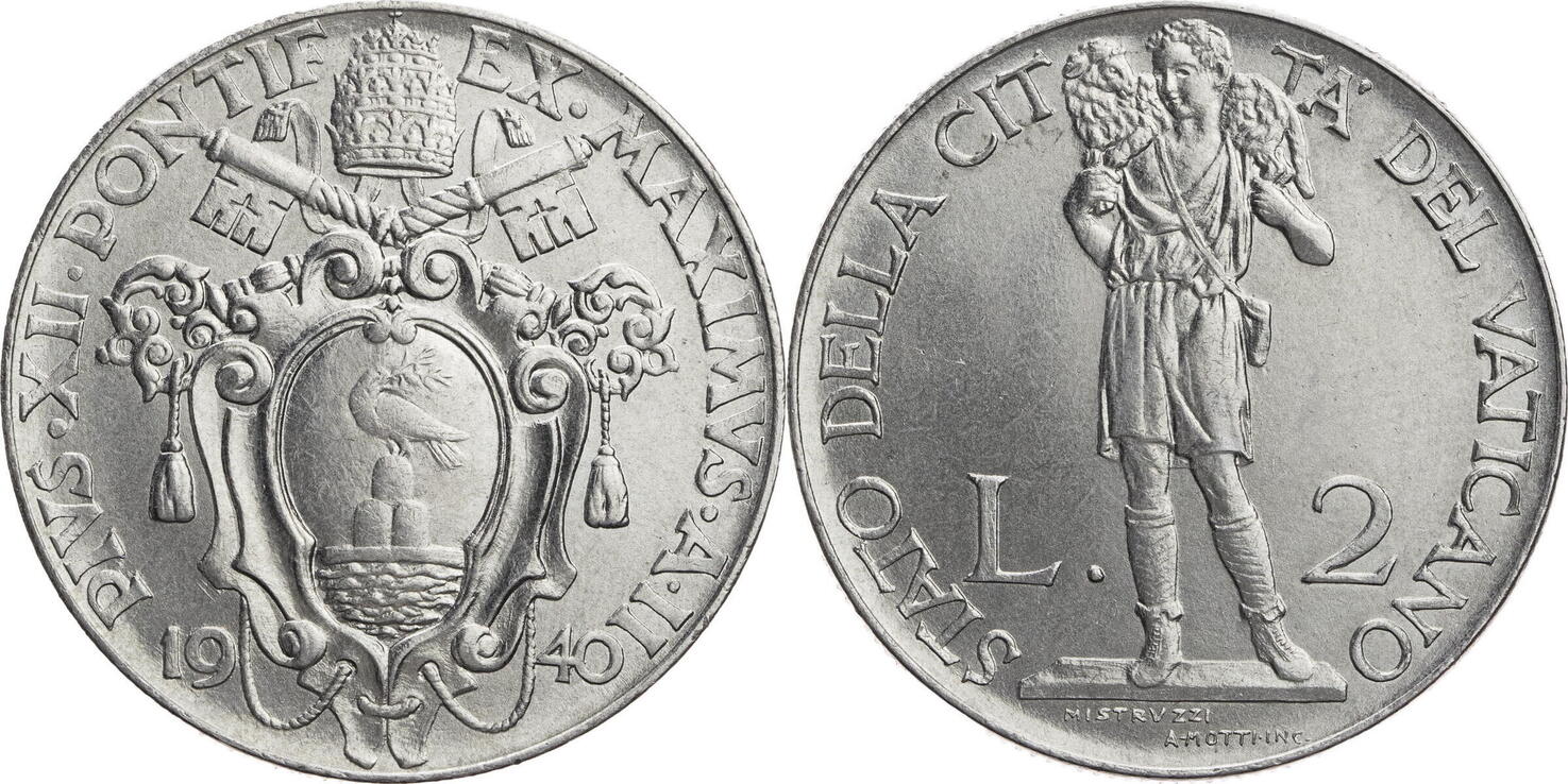 Vatikan 2 Lire 1940 R Pius XII. (1939-1958) - Kursmünze (1940-1941) vz | MA-Shops