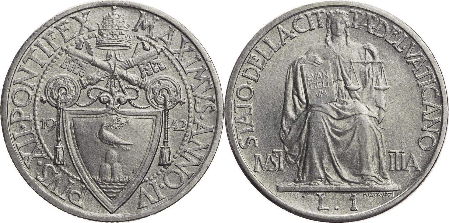 Vatikan 1 Lire 1942 Pius XII (1939-1958) - Kursmünze (1942-1946) vz | MA-Shops