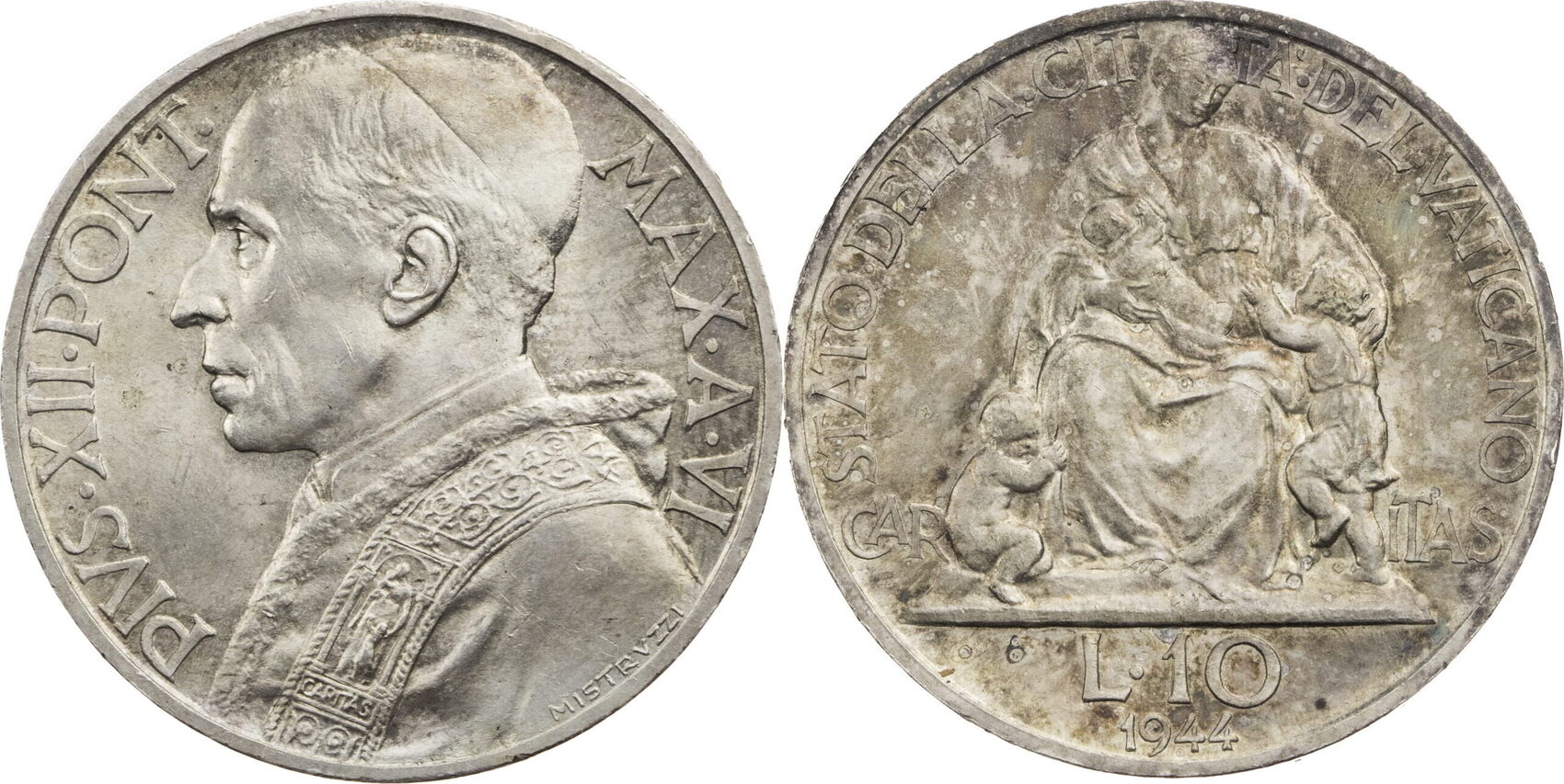 Vatikan 10 Lire 1944 Pius XII (1939-1958) - Kursmünze (1942-1946) vz | MA-Shops