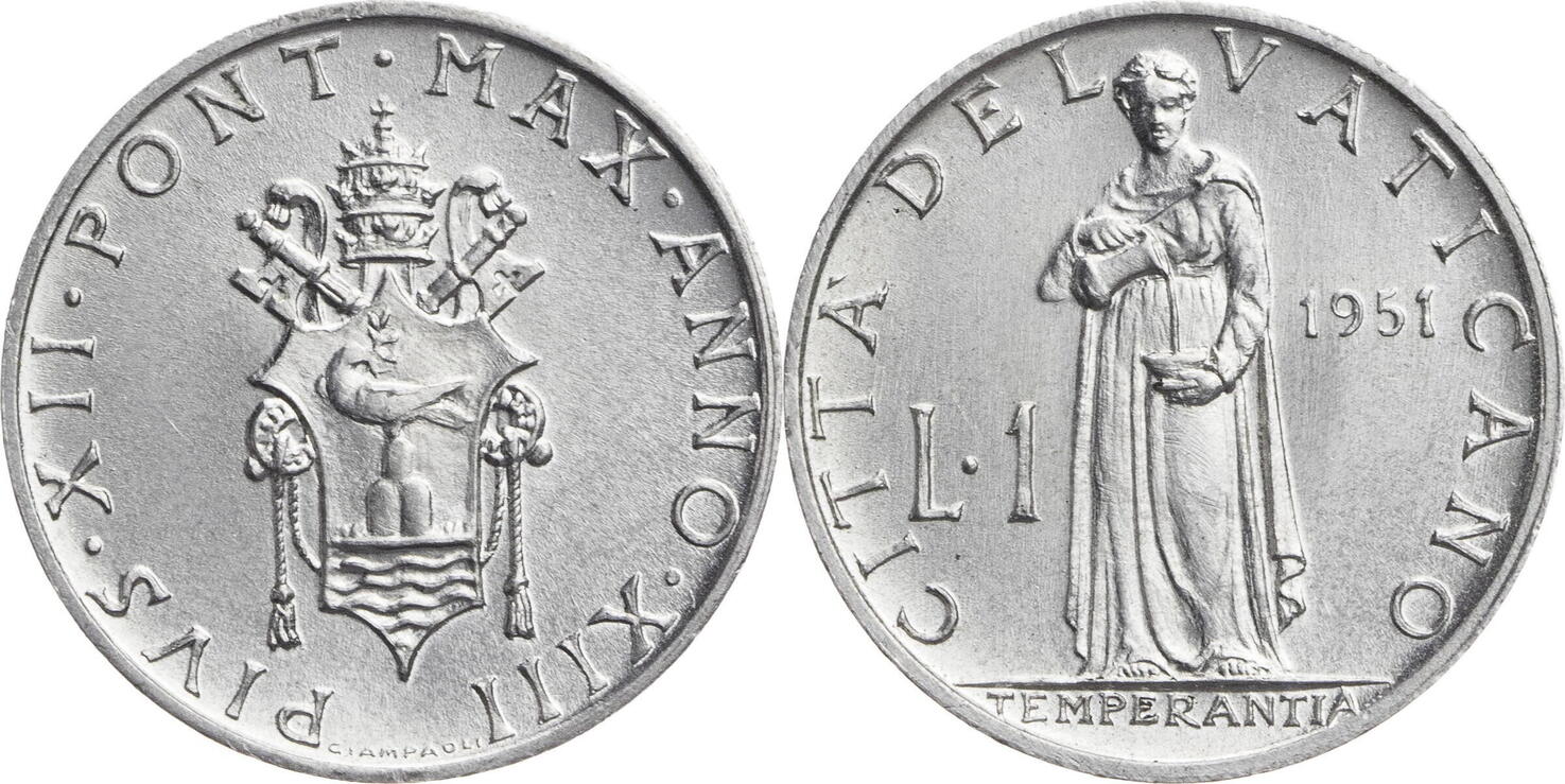 Vatikan 1 Lira 1951 Pius XII (1939-1958) - Kursmünze (1951-1958) vz | MA-Shops