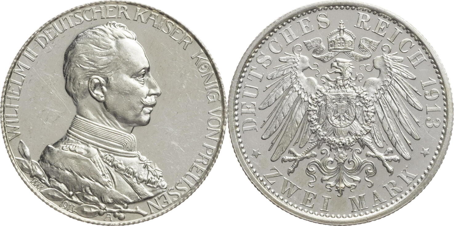 Kaiserreich, Preussen 2 Mark 1913 A Wilhelm II. (1888-1918) - 25jähriges Regierungsjubiläum PP ...
