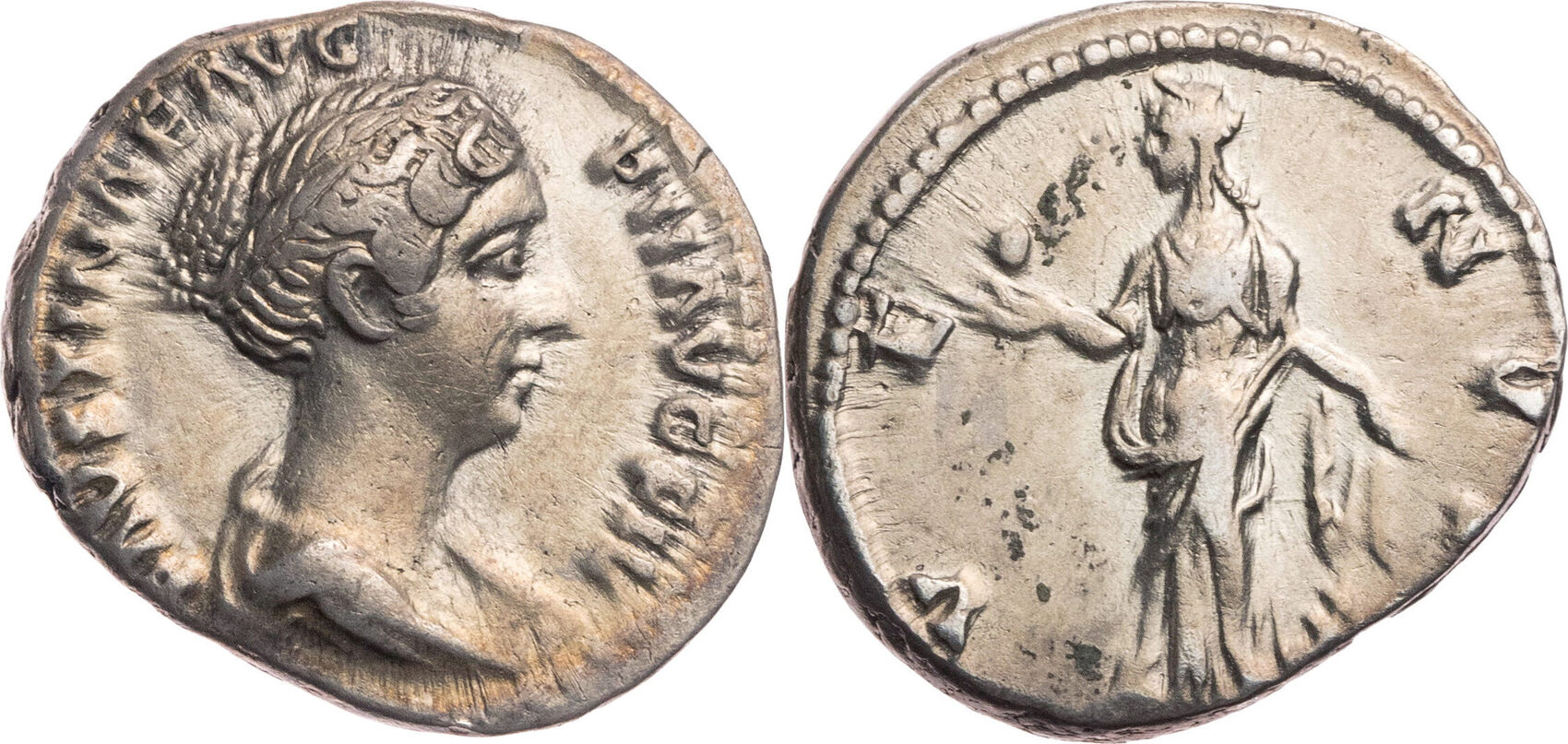 Römische Kaiserzeit Denar 147-150 n. Chr. Faustina minor, Büste / VENVS, Venus mit Ruder und ...