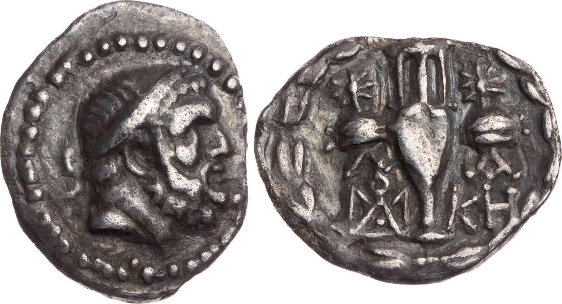 Peloponnes Triobol/Hemidrachme 90-50 v. Chr. Lakedaimon (Sparta), Kopf ...
