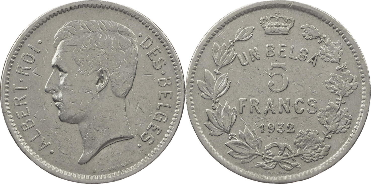 Belgien 5 Francs 1932 Albert I. (1909-1934) - Kursmünze (1930-1934 ...