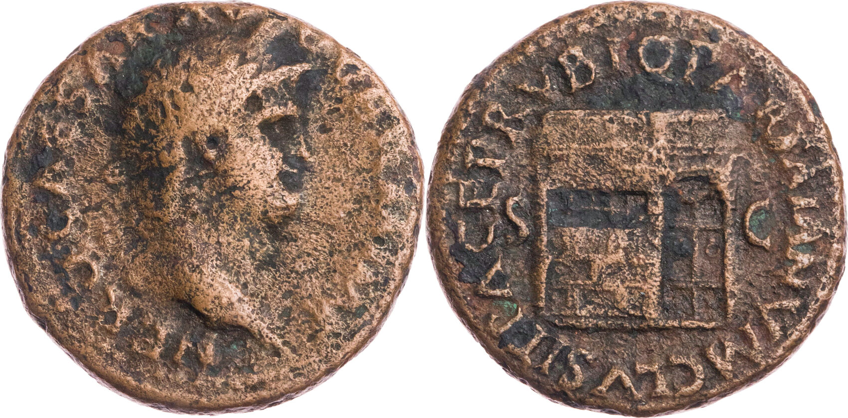 Römische Kaiserzeit As 62-68 n. Chr. Nero, Kopf / Tempel des Janus mit ...