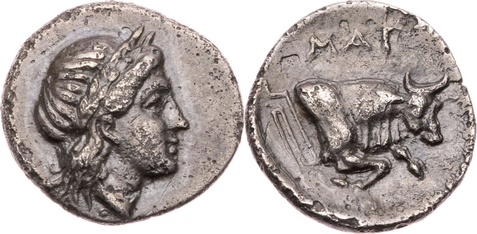 Ionien Obol 350-325 v. Chr. Magnesia am Mäander, Kopf des Apollon ...