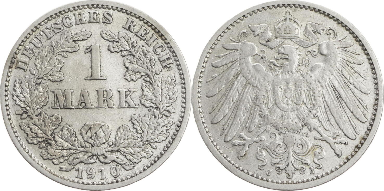 Kaiserreich 1 Mark 1910 J Kursmünze (1891-1916) ss | MA-Shops