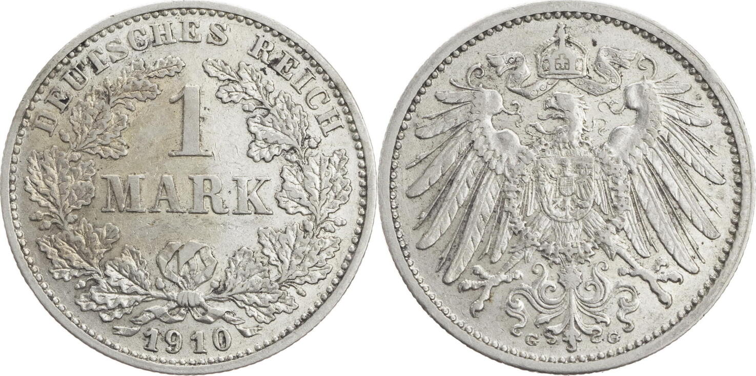 Kaiserreich 1 Mark 1910 G Kursmünze (1891-1916) ss | MA-Shops