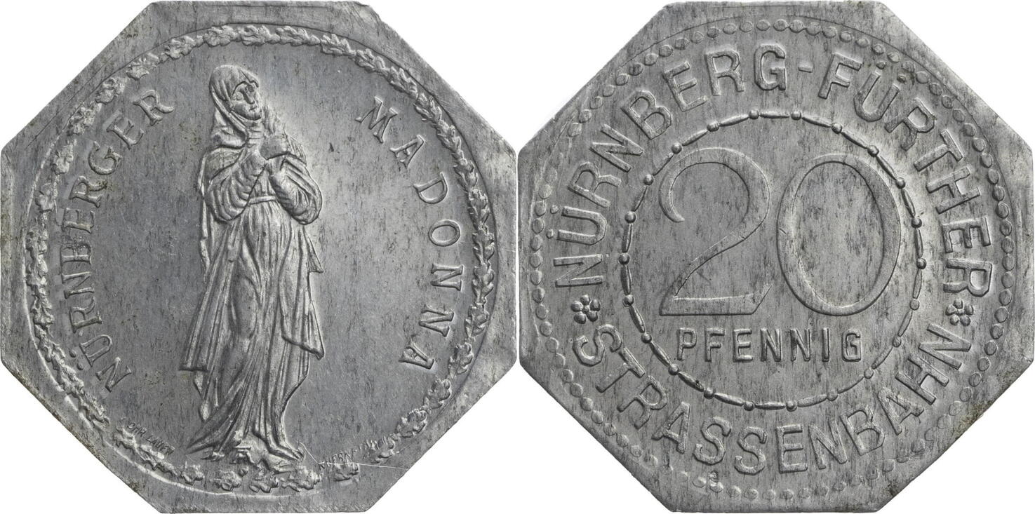 20 Pfennig o.J. (1920-1921) Nürnberg-Fürther Strassenbahn - Nürnberger ...