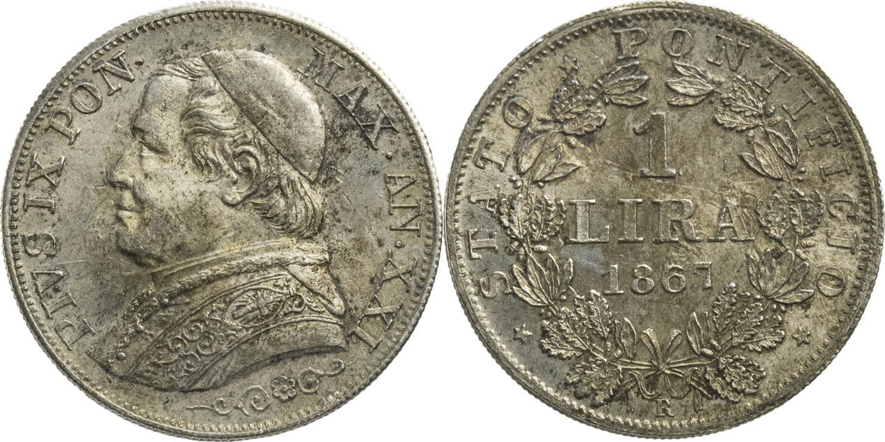 Vatikan 1 Lira 1867 Pius IX. (1846-1878) ss-vz | MA-Shops