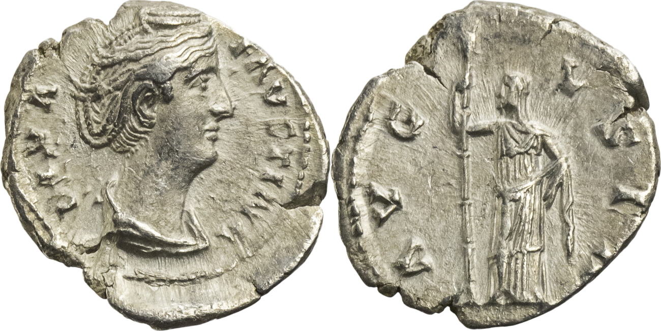 Römische Kaiserzeit Denar nach 141 n.Chr. Diva Faustina I., Büste / Ceres steht mit langer ...