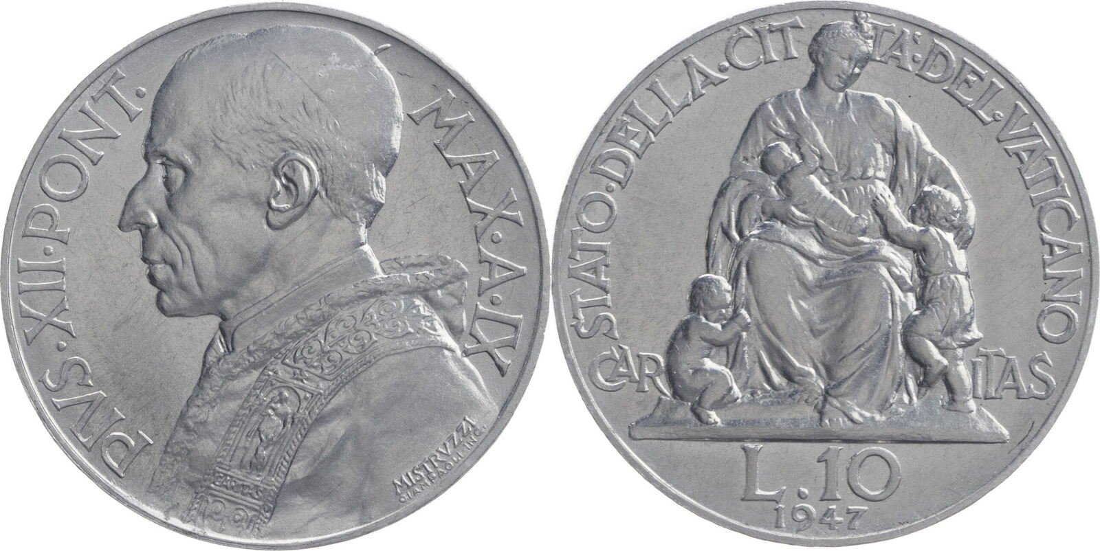 Vatikan 10 Lire 1947 Pius XII. (1939-1958) - Kursmünze (1947-1949) ss-vz | MA-Shops