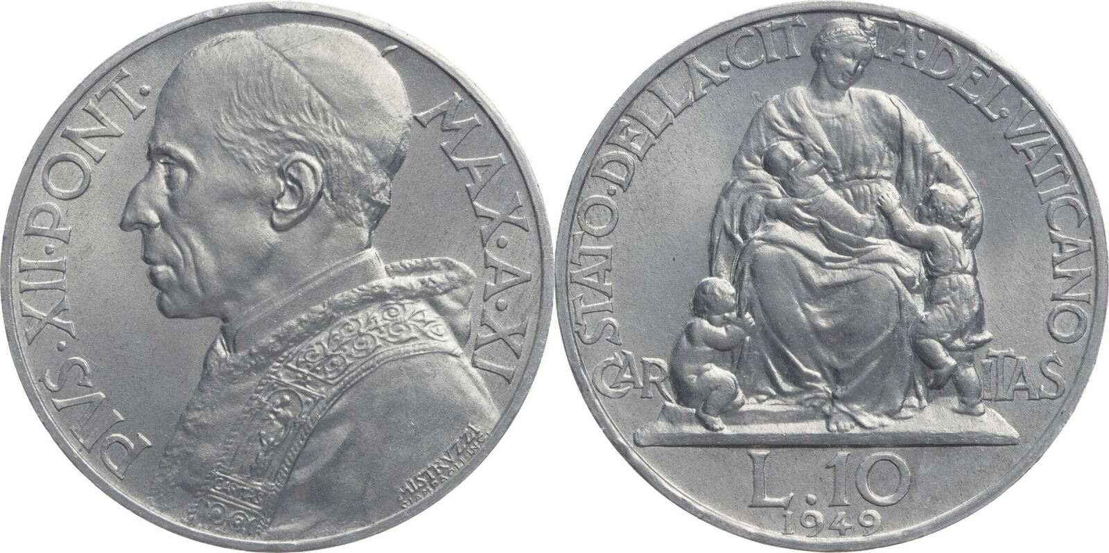 Vatikan 10 Lire 1949 Pius XII. (1939-1958) - Kursmünze (1947-1949) vz | MA-Shops