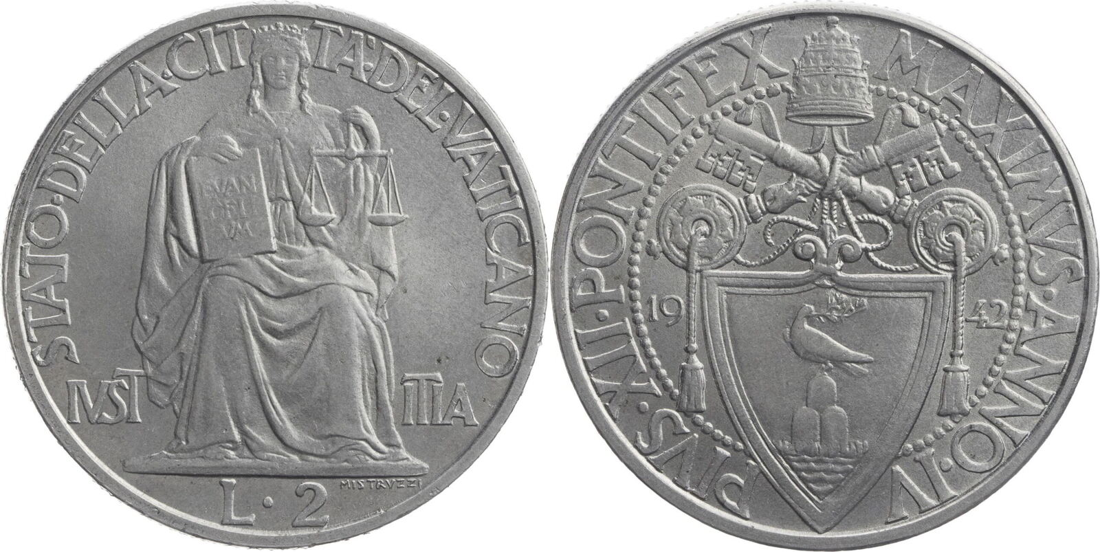 Vatikan 2 Lire 1942 R Pius XII. (1939-1958) - Kursmünze (1942-1946) vz | MA-Shops