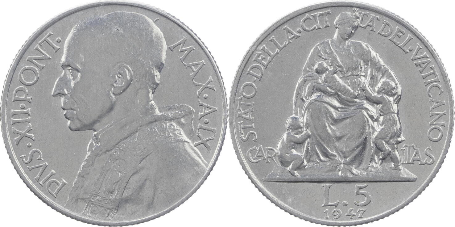 Vatikan 5 Lire 1947 Pius XII. (1939-1958) - Kursmünze (1947-1949) ss-vz | MA-Shops