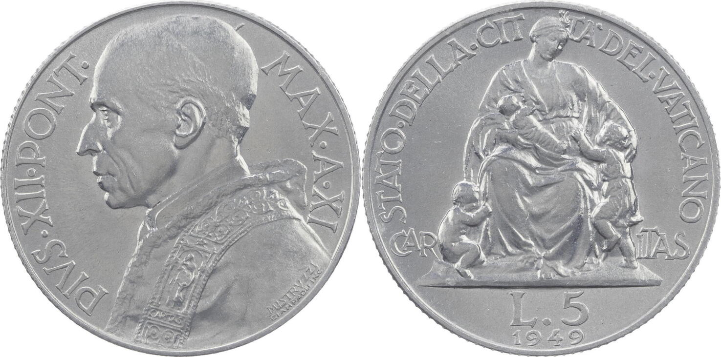 Vatikan 5 Lire 1949 Pius XII. (1939-1958) - Kursmünze (1947-1949) ss-vz | MA-Shops