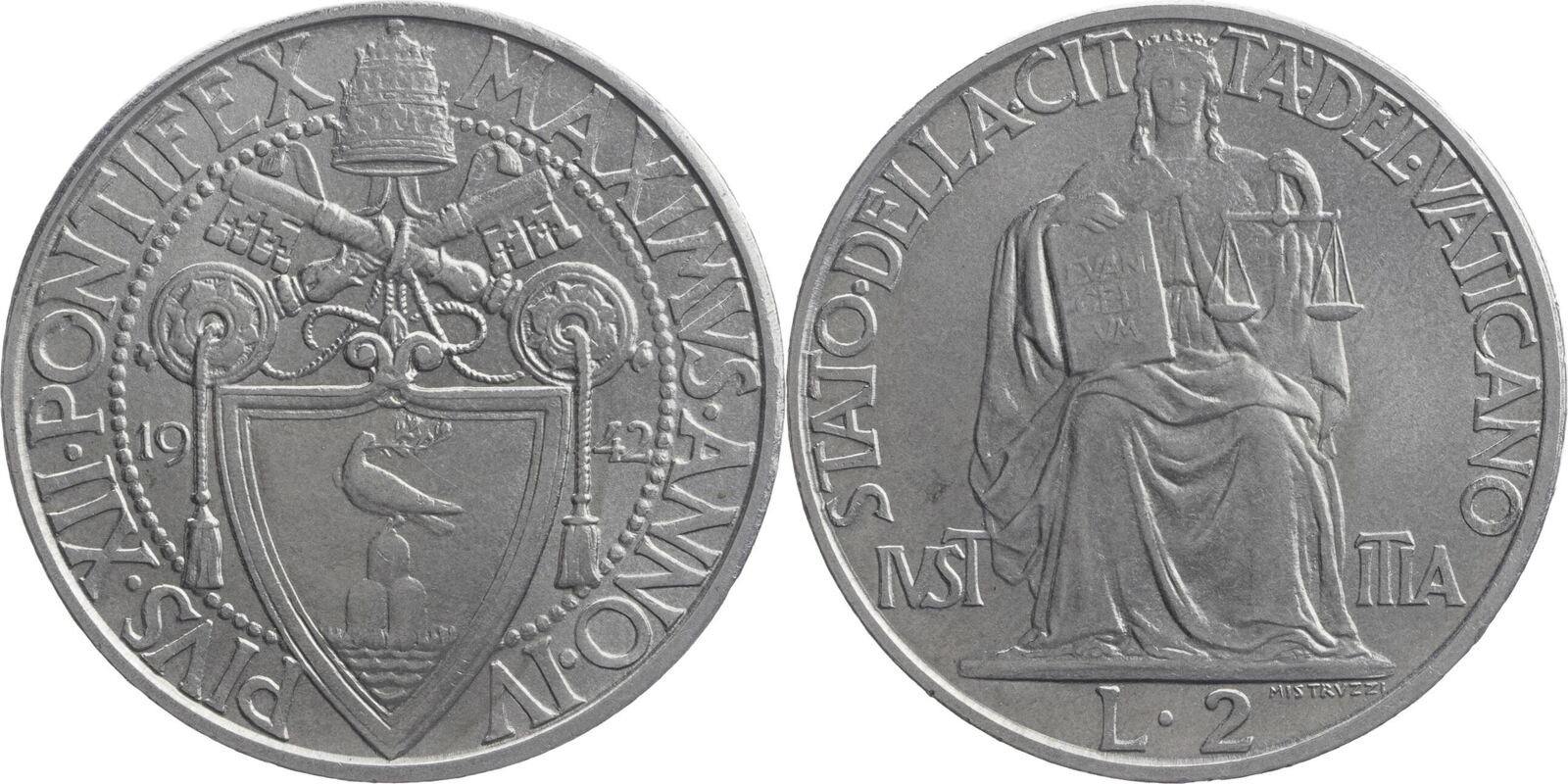 Vatikan 2 Lire 1942 R Pius XII. (1939-1958) - Kursmünze (1942-1946) ss-vz | MA-Shops