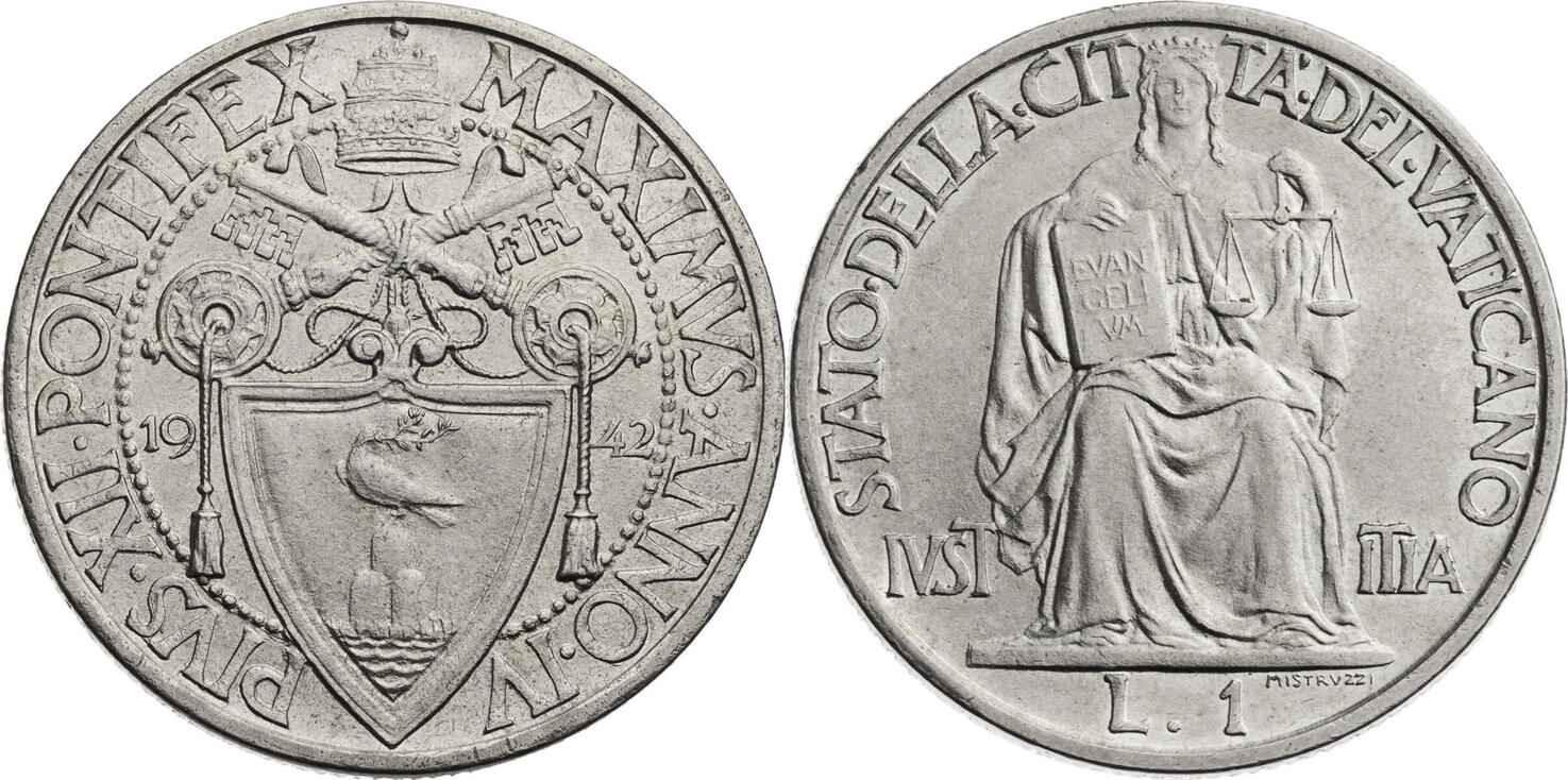 Vatikan 1 Lira 1942 Pius XII. (1939-1958) - Kursmünze (1942-1946) ss-vz | MA-Shops
