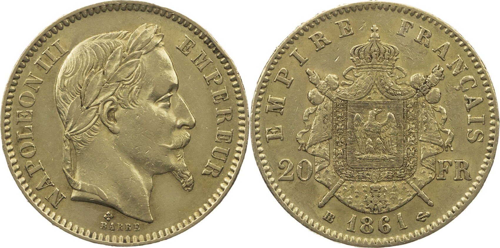 Frankreich 20 Francs 1861 BB Napoleon III. (1852-1870) - Kursmünze (1861-1870) ss, Rf. | MA-Shops