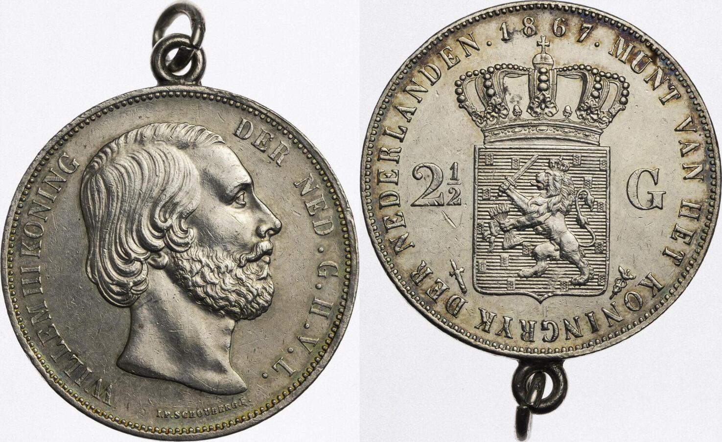 Niederlande 2½ Gulden 1867 Willem III. (1849-1890) xxx ss, gehenkelt ...