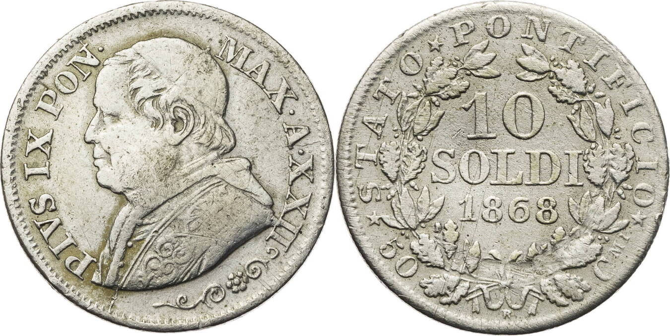 Vatikan 10 Soldi 1868 R Pius IX. (1846-1878) - Kursmünze (1866-1868) s-ss | MA-Shops