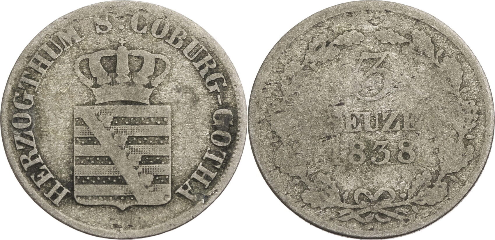 Sachsen-Coburg-Gotha 3 Kreuzer 1838 Ernst I. (1806-1826) - Kursmünze (1826-1844) schön | MA-Shops