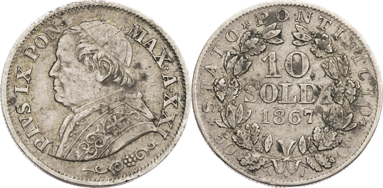Vatikan 10 Soldi 1867 Pius IX. (1846-1878) - Kursmünze (1866-1868) ss | MA-Shops